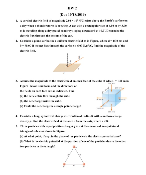 Solved HW 2 (Due 10/18/2019) 1. A vertical electric field of | Chegg.com