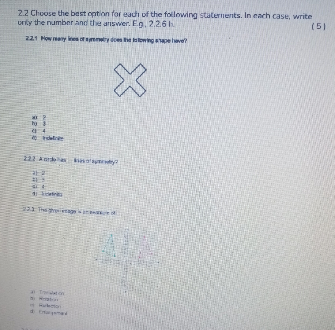 Solved 2.2 ﻿Choose the best option for each of the following | Chegg.com
