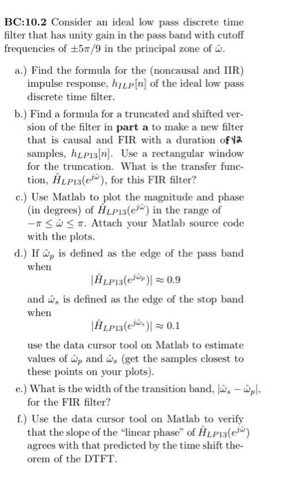 Solved BC:10.2 Consider an ideal low pass discrete time | Chegg.com