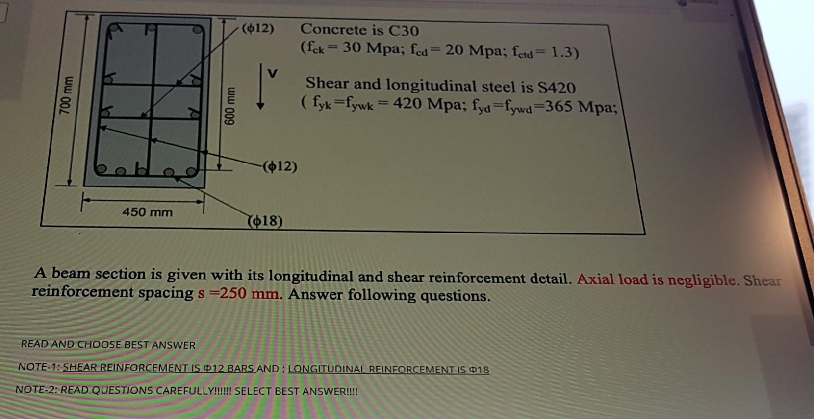 (012) Concrete is C30 (fck=30 Mpa; fcd= 20 Mpa; fcd= | Chegg.com