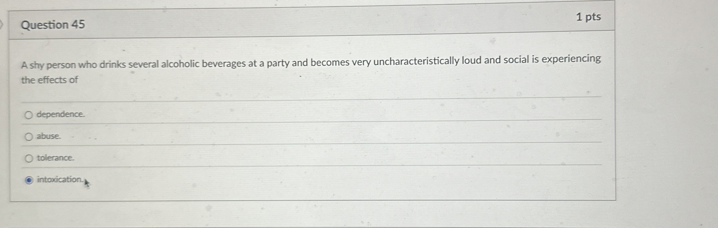 Solved Question 451 ﻿ptsA shy person who drinks several | Chegg.com