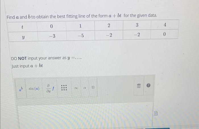Solved Find a and b to obtain the best fitting line of the | Chegg.com