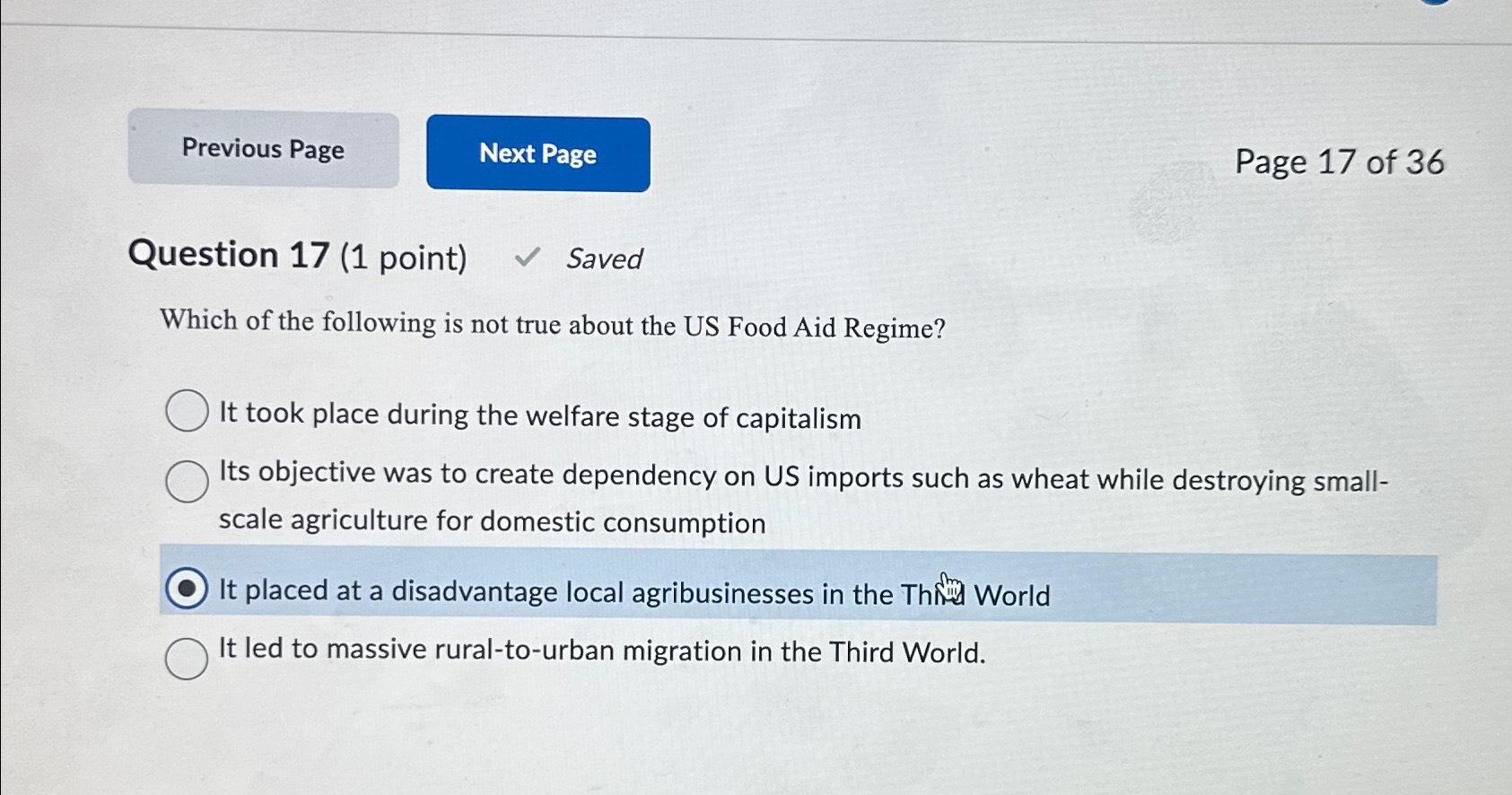 Solved Page 17 ﻿of 36Question 17 (1 ﻿point) ﻿SavedWhich of | Chegg.com