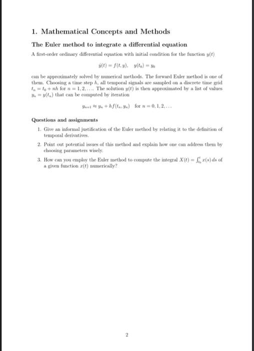 Solved 1. Mathematical Concepts and Methods The Euler method | Chegg.com