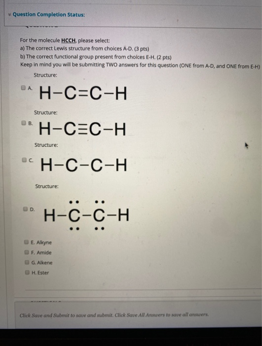 Solved Question Completion Status: For the molecule HCCH | Chegg.com