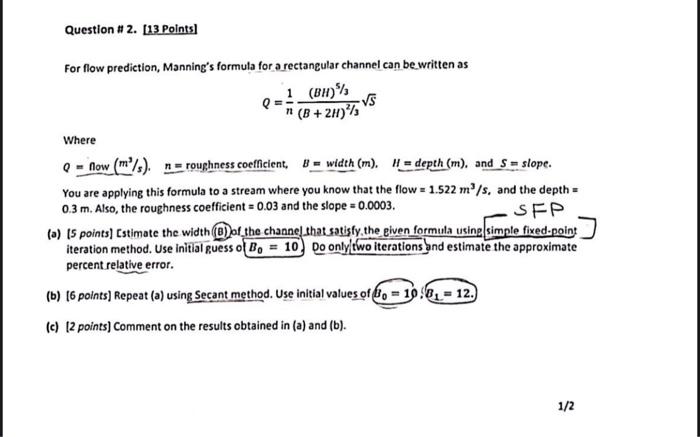 Solved Question # 2. [13 Points] For flow prediction, | Chegg.com