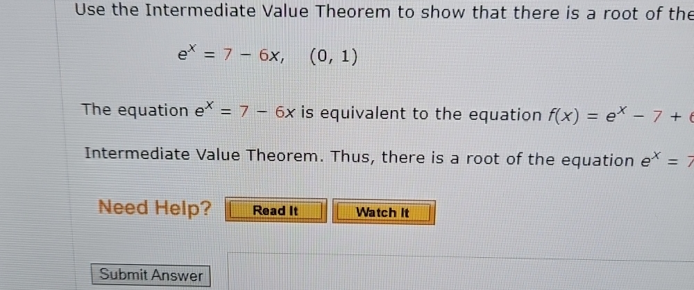 Solved Use the Intermediate Value Theorem to show that there | Chegg.com
