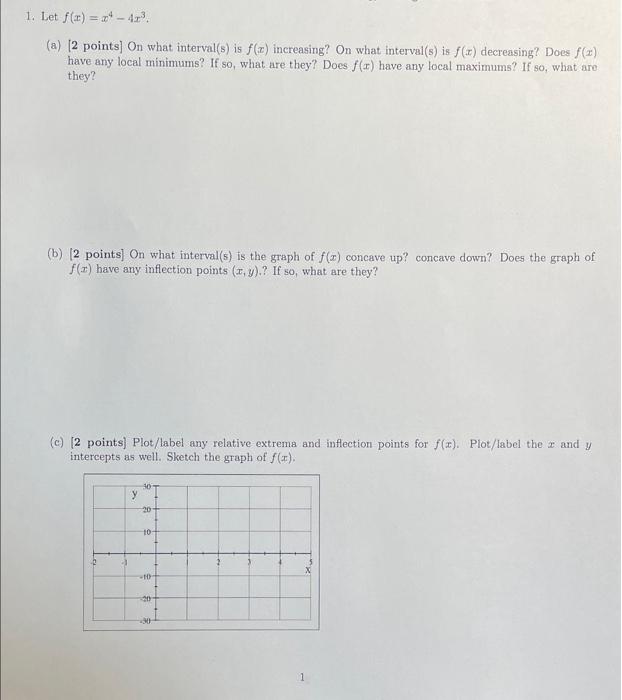 Solved Let f(x)=x4−4x3. (a) [2 points] On what interval(s) | Chegg.com