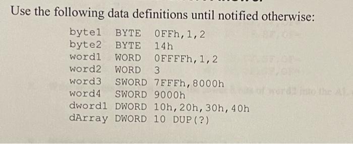Solved Use the following data definitions until notified | Chegg.com