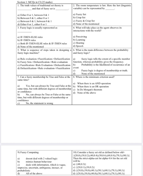 Section 1 MCQs In CI 25 Marks 1 The Truth Values Of Traditional Set 