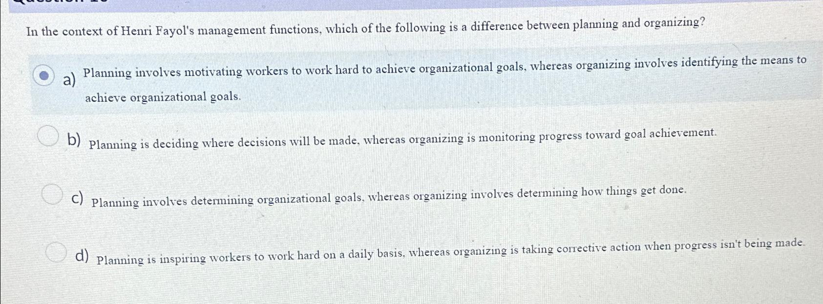 Solved In the context of Henri Fayol's management functions, | Chegg.com