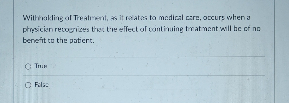 Solved Withholding of Treatment, as it relates to medical | Chegg.com