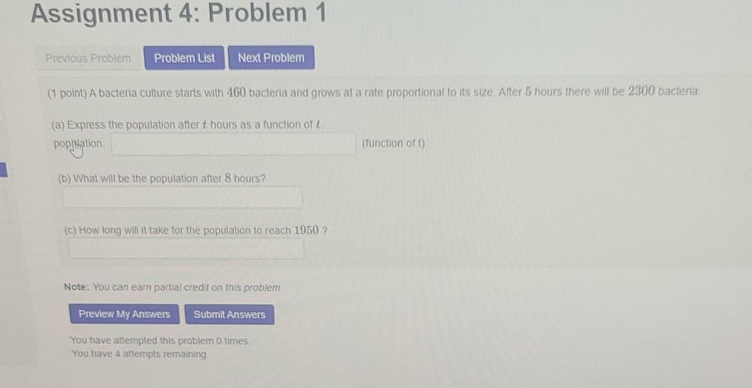 Solved Assignment 4: Problem 1 Previous Problem Problem List | Chegg.com