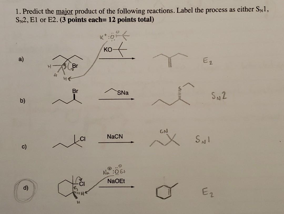 Solved 1. Predict the major product of the following | Chegg.com