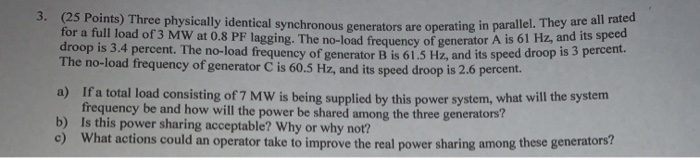 Solved 3. (25 Points) Three physically identical synchronous | Chegg.com