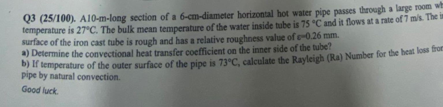 Solved Q3 (25/100). ﻿A10-m-long section of a 6 -cm-diameter | Chegg.com