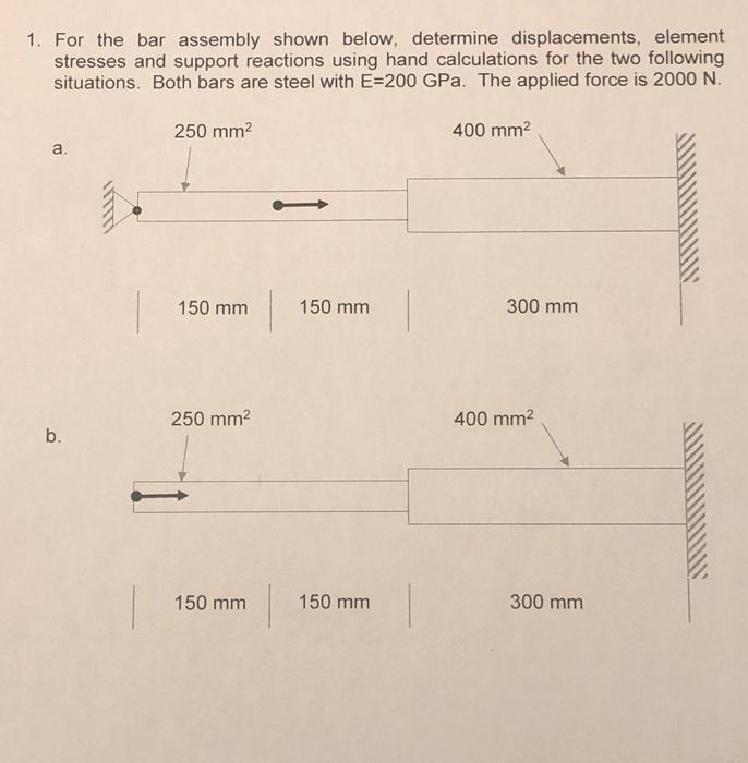 Solved 1. For the bar assembly shown below, determine | Chegg.com