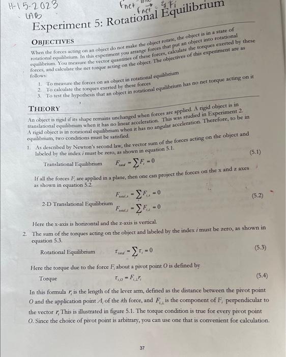 Experiment 5: Rotati OBJECTIVES When the forces | Chegg.com