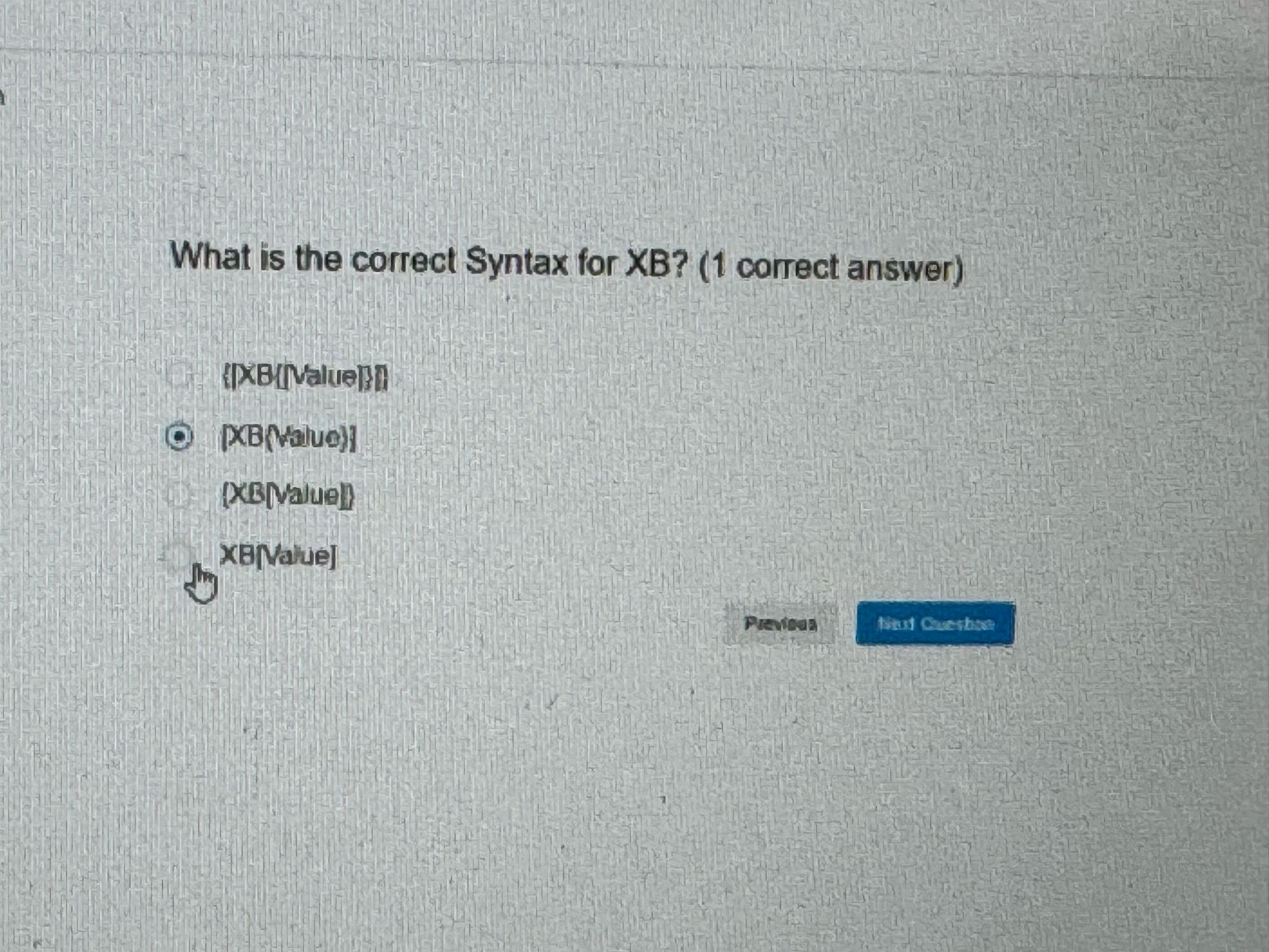 Solved What is the correct Syntax for XB? (1 ﻿correct | Chegg.com