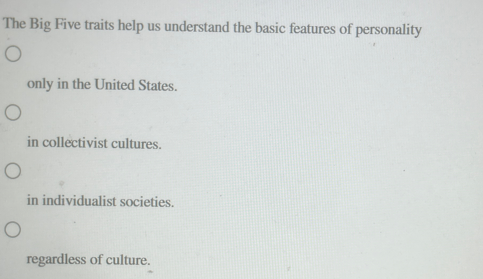 Solved The Big Five traits help us understand the basic | Chegg.com