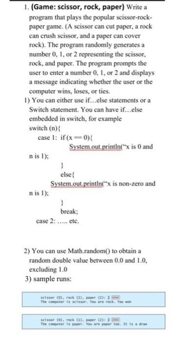 Solved 1. (Game: scissor, rock, paper) Write a program that | Chegg.com