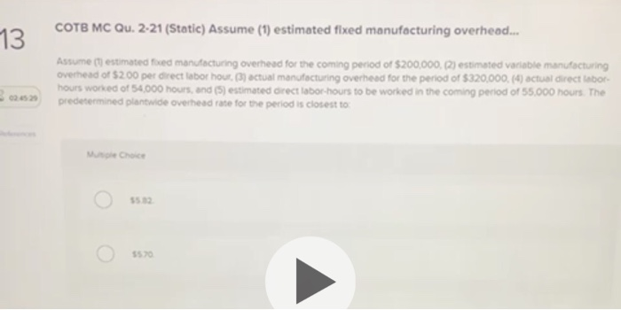 Solved COTB MC Qu. 2-21 (Static) Assume (1) estimated fixed | Chegg.com
