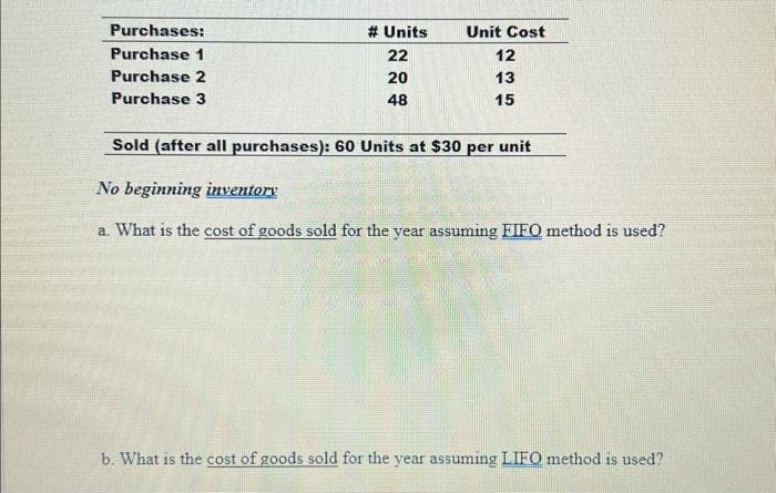 Solved Sold (after all purchases): 60 Units at $30 per unit | Chegg.com