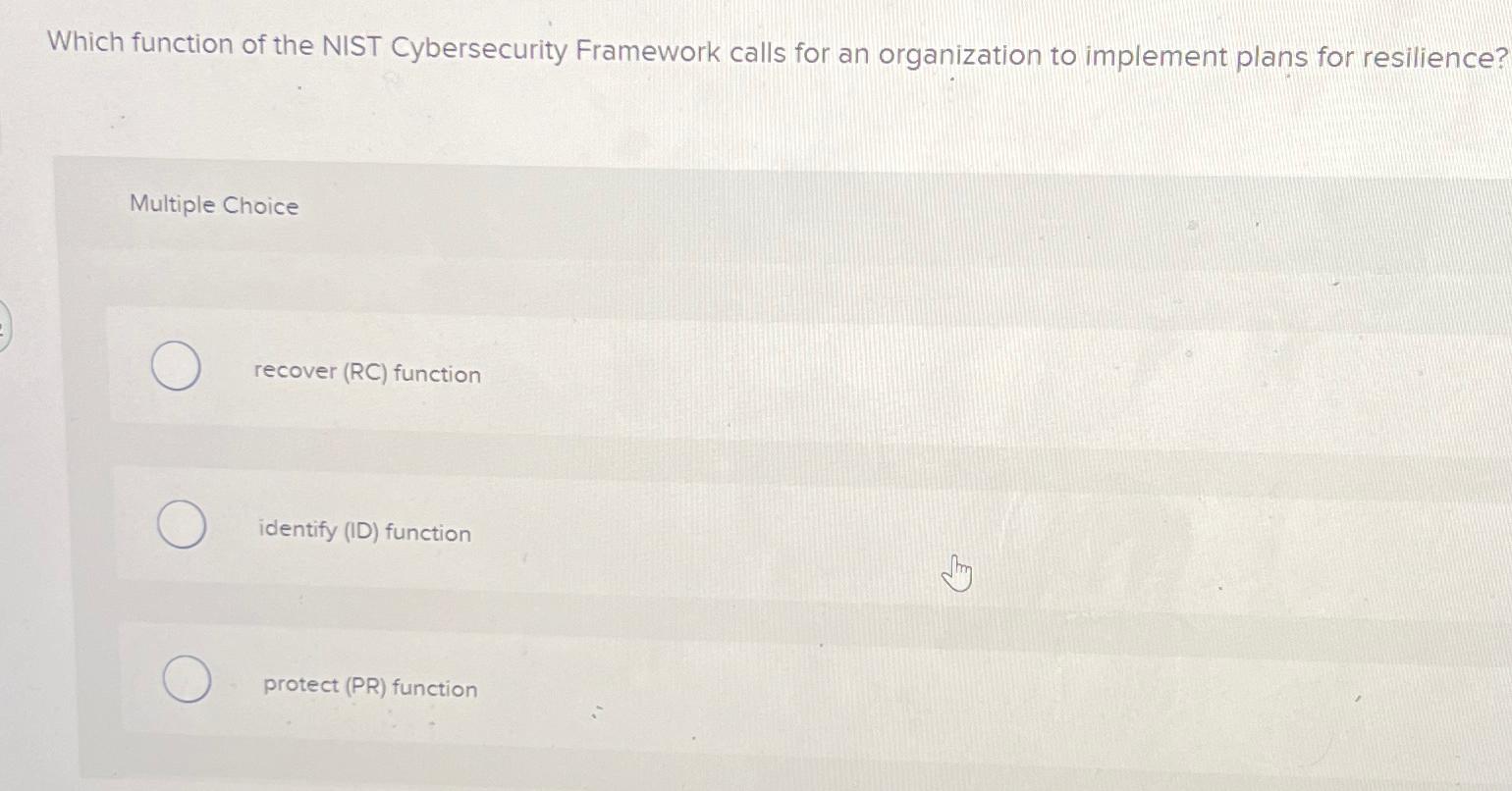 Solved Which function of the NIST Cybersecurity Framework | Chegg.com