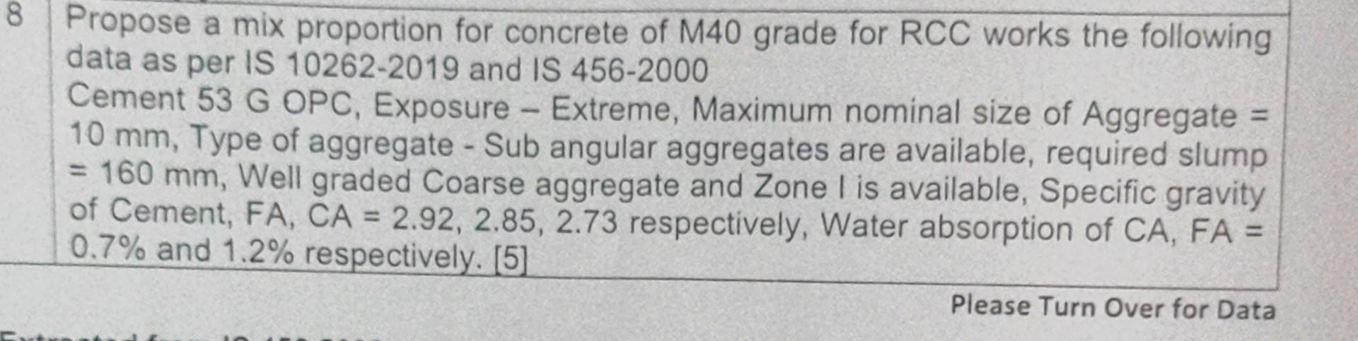 Solved Propose a mix proportion for concrete of M40 grade | Chegg.com
