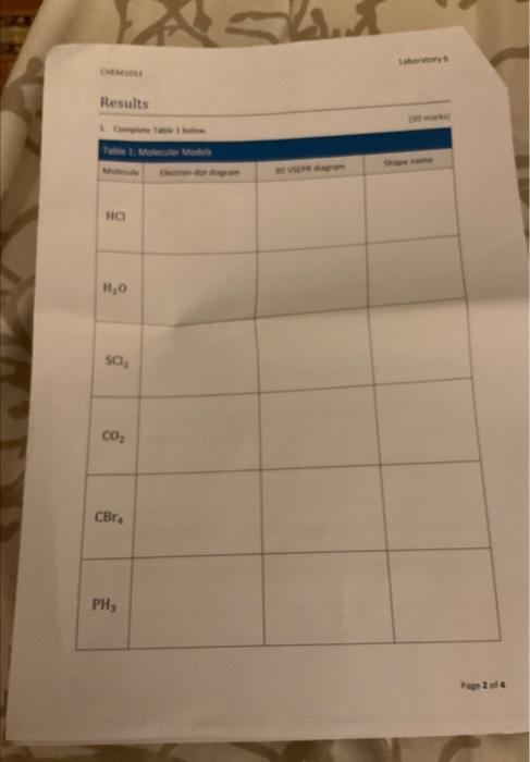 Solved Results Table 1: Molecular Models HCI H₂O SCI₂ CO₂ | Chegg.com