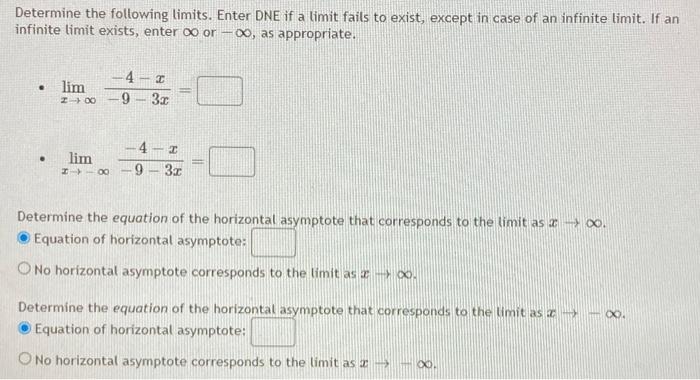 Solved Determine the following limits. Enter DNE if a limit | Chegg.com