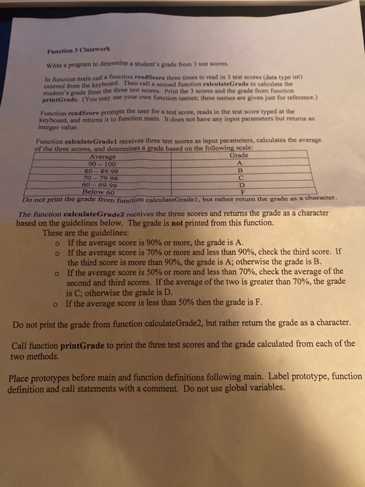 Solved Function 3 Classwork Write A Program To Determine A