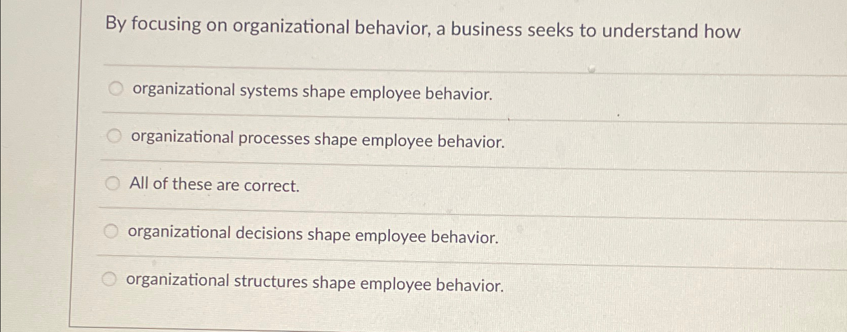 Solved By focusing on organizational behavior, a business | Chegg.com