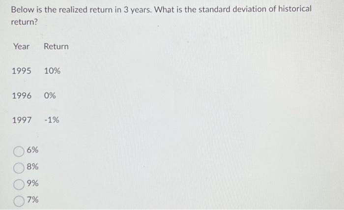Solved Below is the realized return in 3 years. What is the | Chegg.com