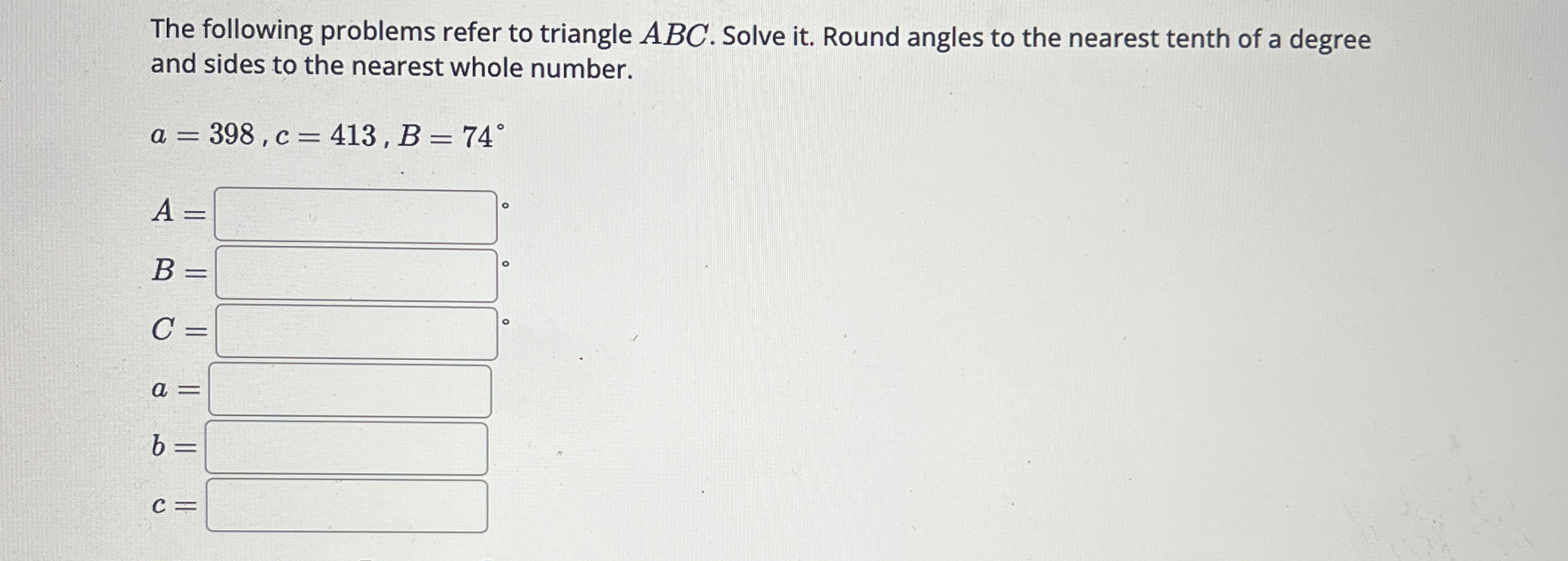 Solved The following problems refer to triangle ABC. Solve | Chegg.com