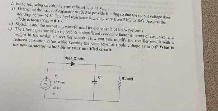 Solved 2. In the following circuit, the rms value of vy is | Chegg.com