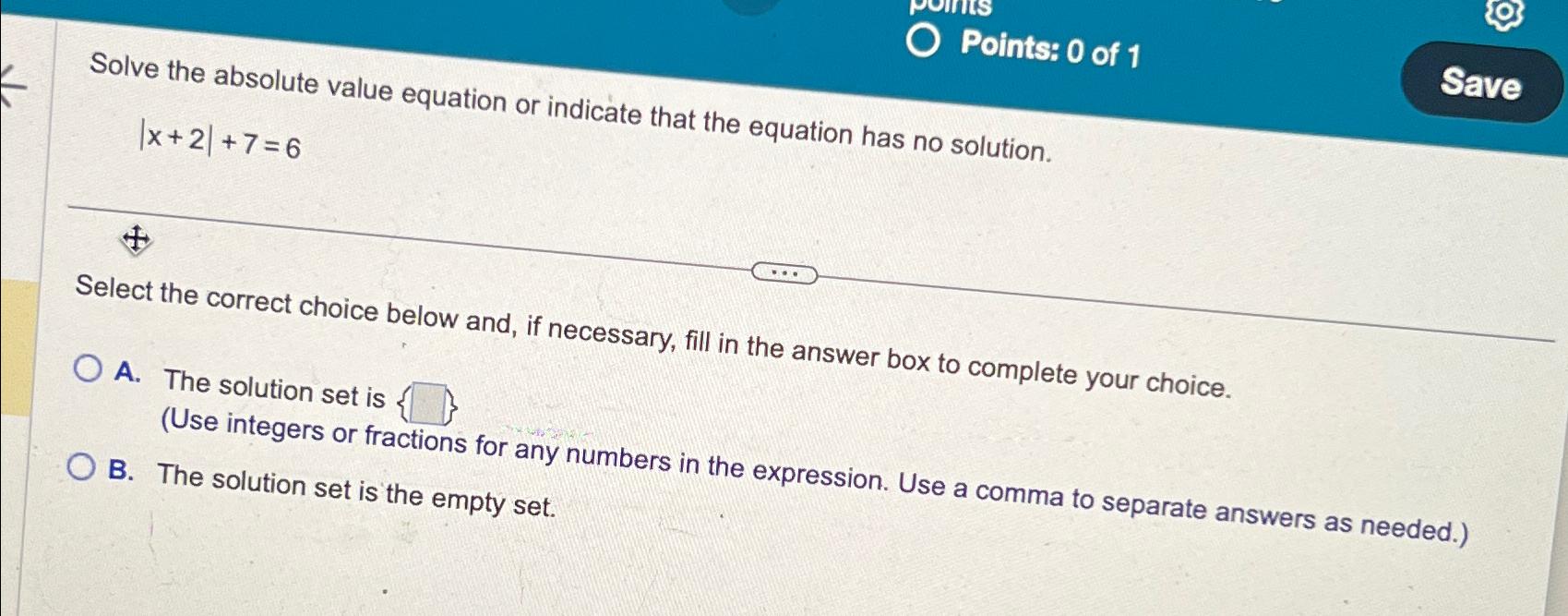 Solved Solve the absolute value equation or indicate that | Chegg.com