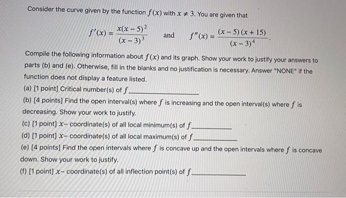 Solved Consider the curve given by the function f(x) with | Chegg.com