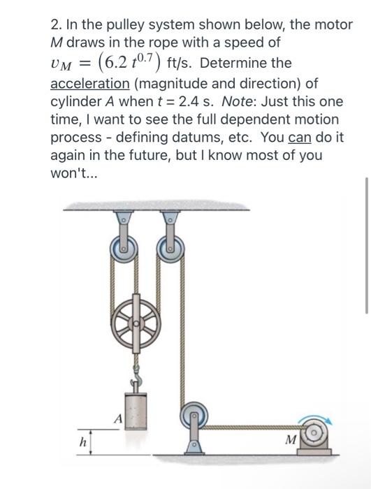 Solved = 2. In the pulley system shown below, the motor M | Chegg.com