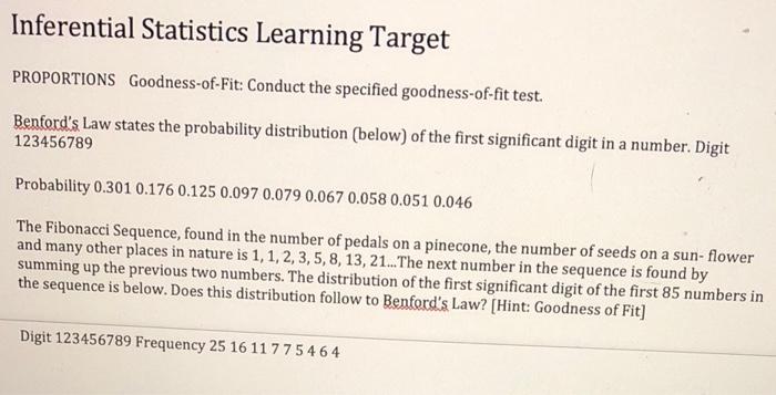 Solved Inferential Statistics Learning Target PROPORTIONS | Chegg.com