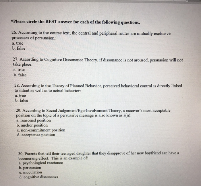 Solved *Please circle the BEST answer for each of the | Chegg.com