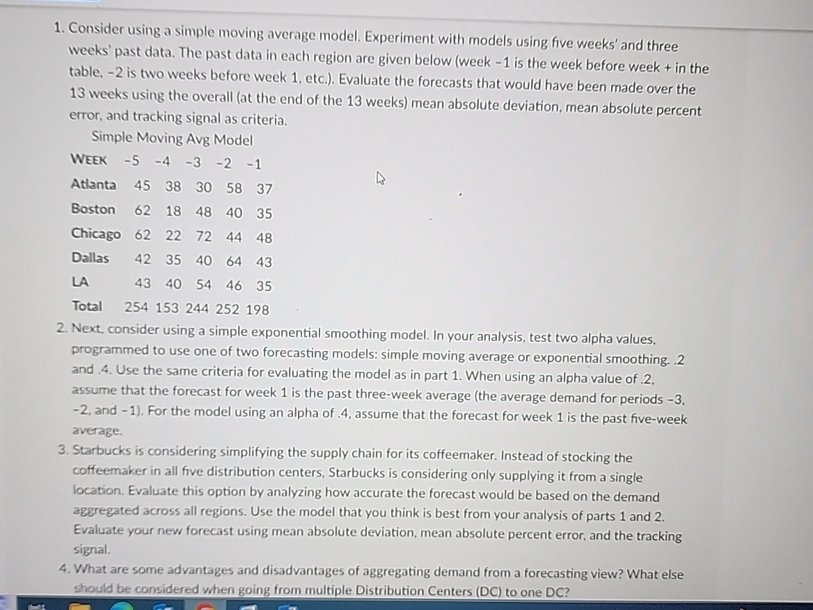 Solved Consider using a simple moving average model. | Chegg.com