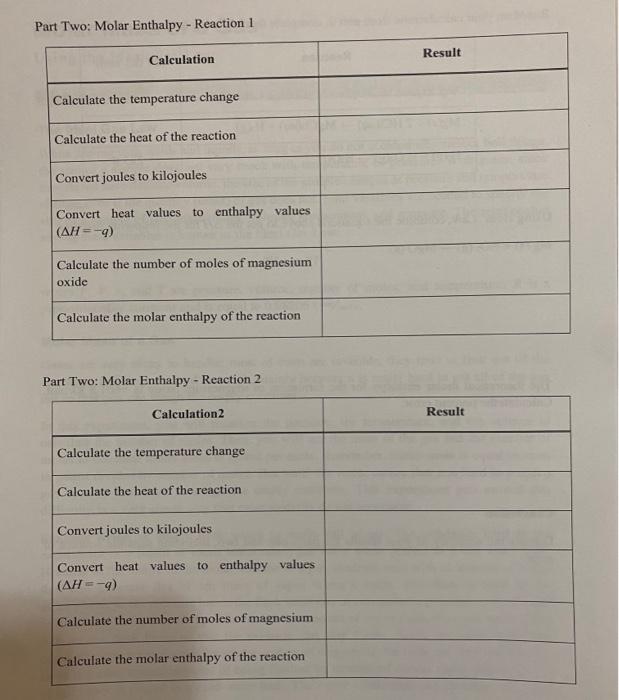 calculations/ result1. part one: specific heat | Chegg.com