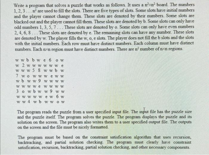 Solved Write a program that solves a puzzle that works as | Chegg.com