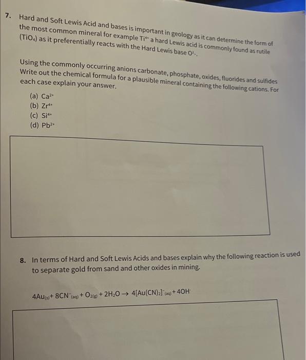 Solved 7. Hard and Soft Lewis Acid and bases is important in | Chegg.com