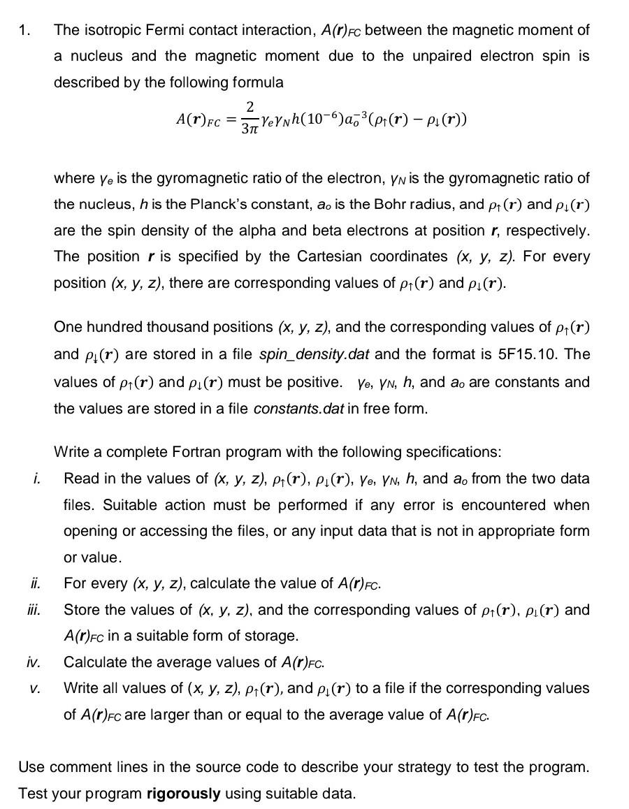 1. The isotropic Fermi contact interaction, A(r) FC | Chegg.com