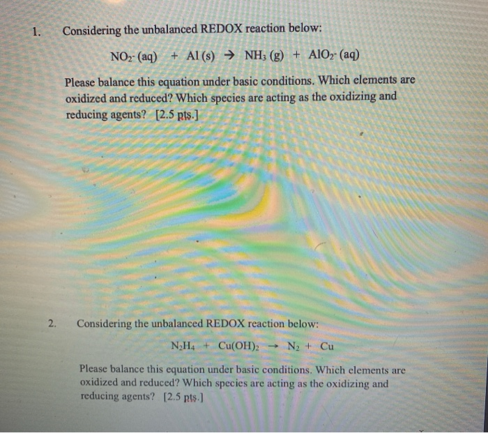 Solved Considering the unbalanced REDOX reaction below: NO2- | Chegg.com