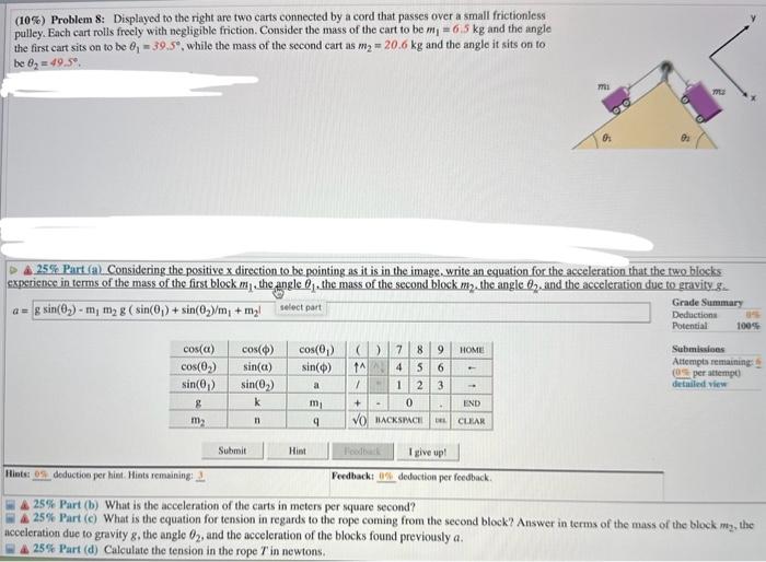 Solved (105) Problem 8: Displayed to the right are two carts | Chegg.com