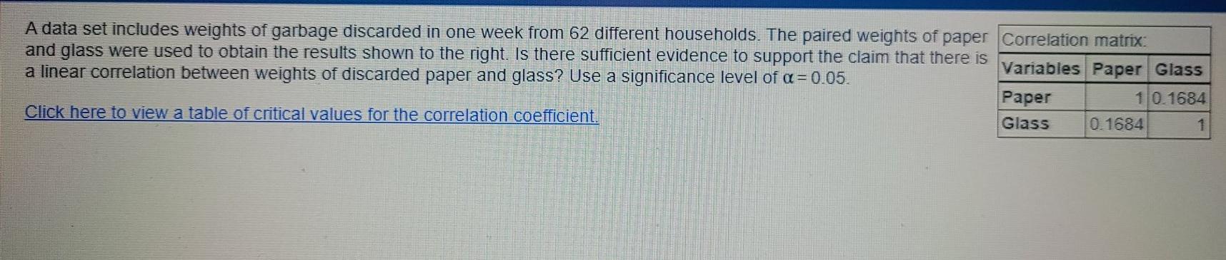 Solved A data set includes weights of garbage discarded in | Chegg.com