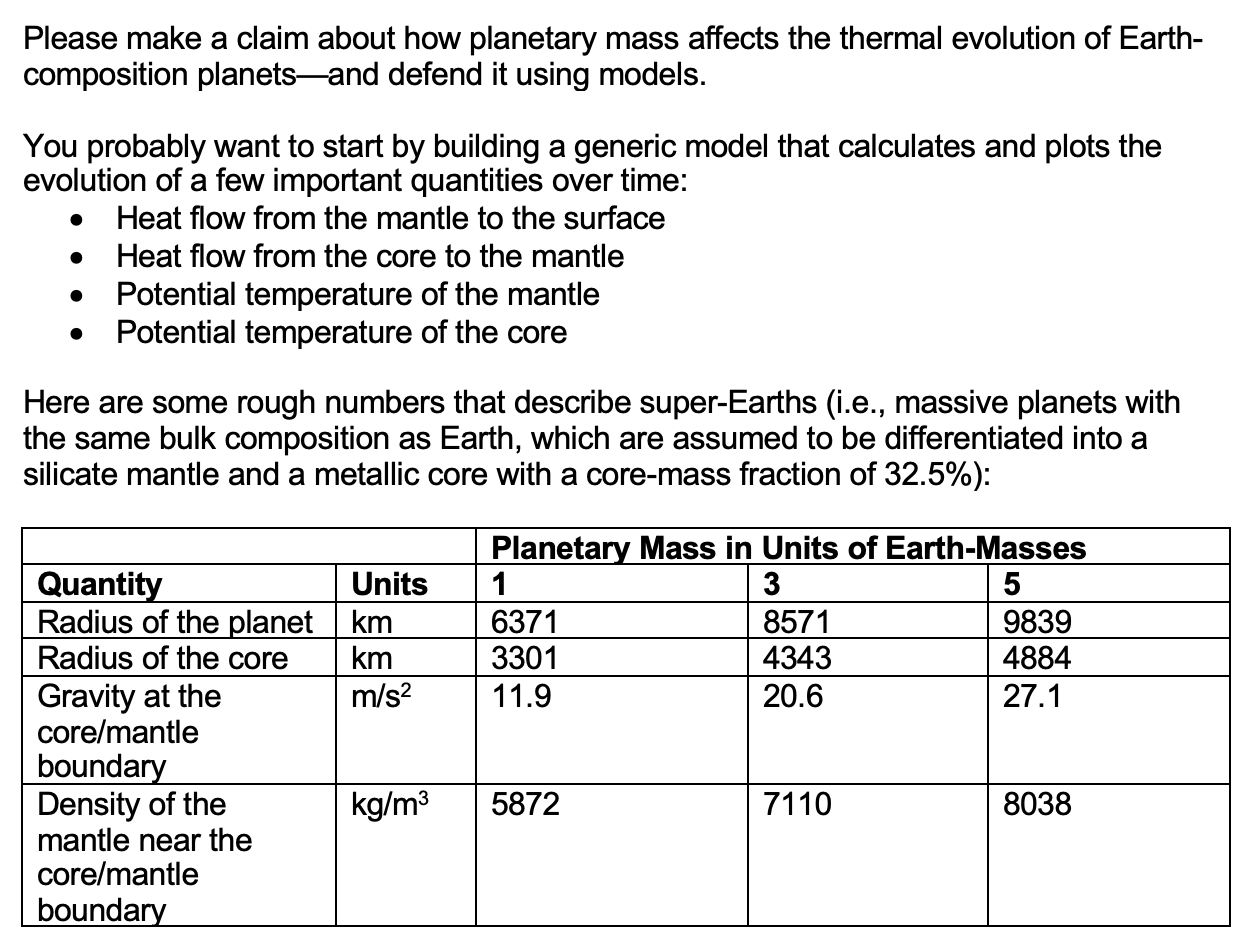 Solved Please make a claim about how planetary mass affects | Chegg.com